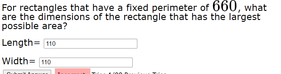 Solved For rectangles that have a fixed perimeter of 660, | Chegg.com