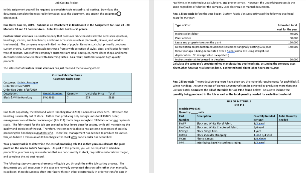Solved Job Costing Project real-time, eliminate tedious | Chegg.com