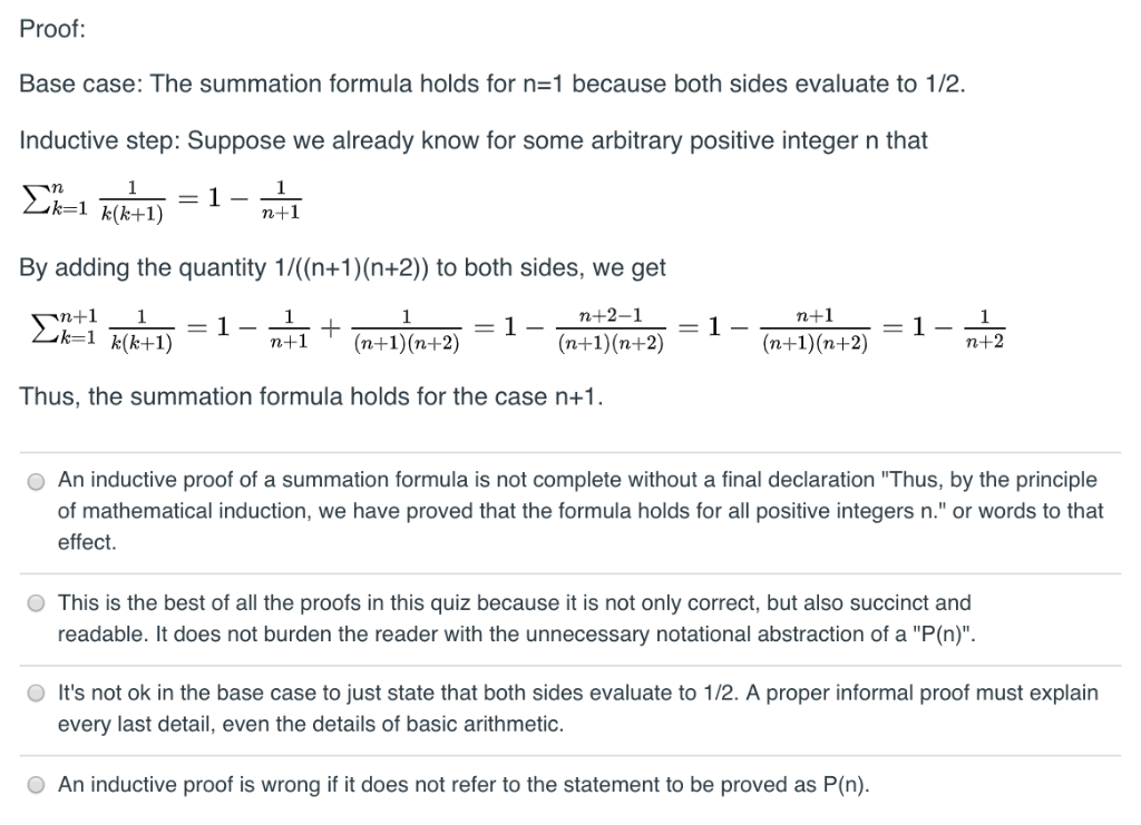 Solved Proof: Base case: The summation formula holds for n=1 | Chegg.com