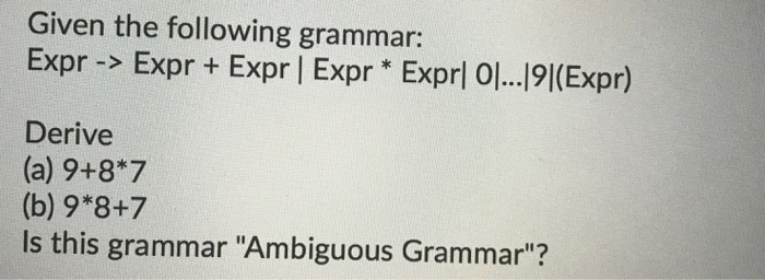 Solved Given the following grammar: Expr-> Expr + Expr | | Chegg.com