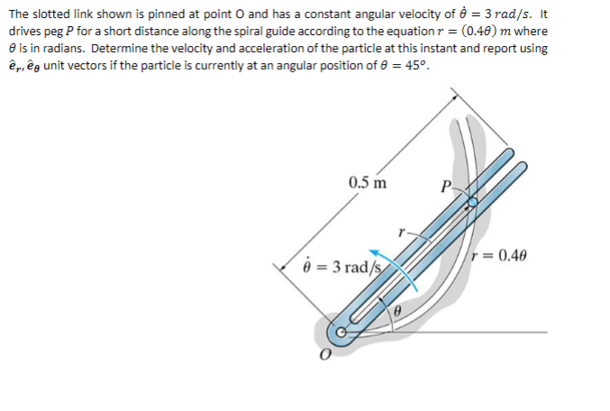 Solved The slotted link shown is pinned at point O and has a | Chegg.com