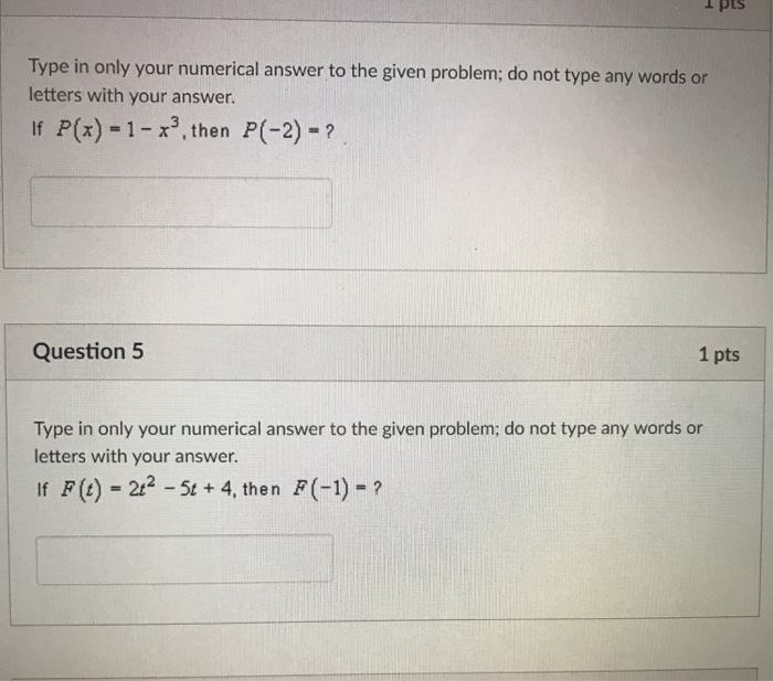 Solved Type in only your numerical answer to the given | Chegg.com