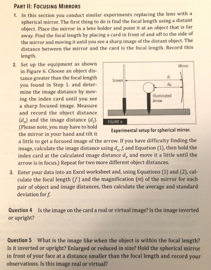 Solved PART II: FOCUSING MIRRORS 1. In this section you | Chegg.com