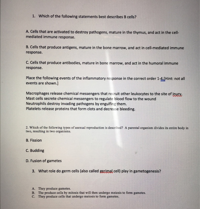 Solved 1. Which of the following statements best describes B | Chegg.com