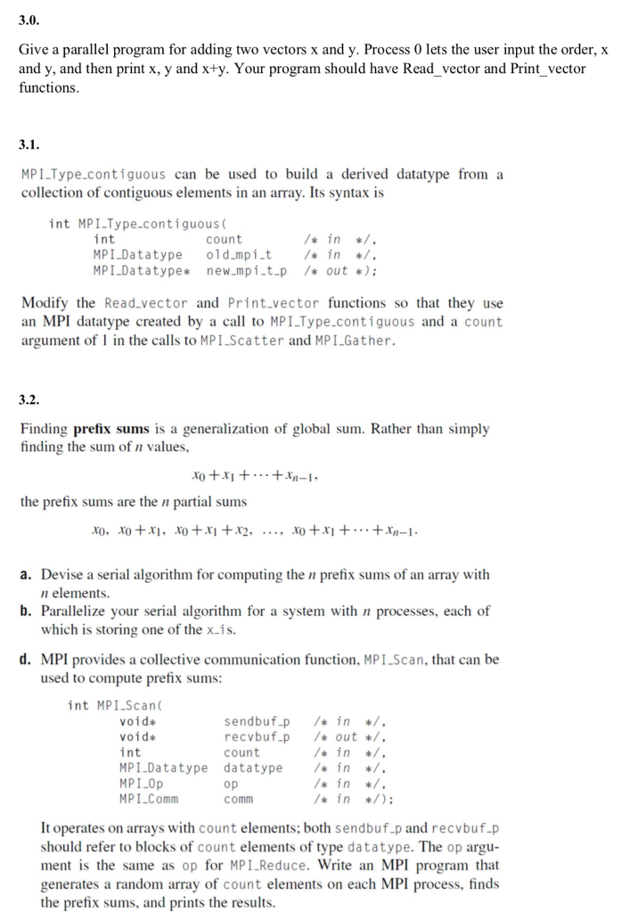 3.0 Give a parallel program for adding two vectors x | Chegg.com