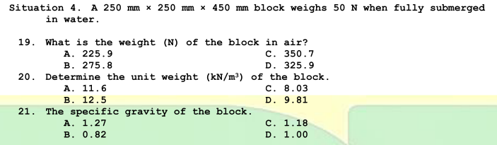 Solved Situation 4. A 250 mm×250 mm×450 mm block weighs 50 N | Chegg.com