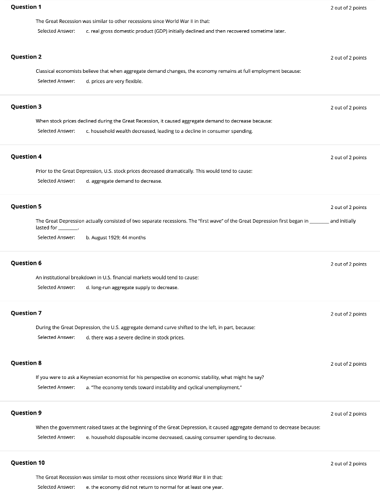 Solved Question 1 2 out of 2 points The Great Recession was | Chegg.com