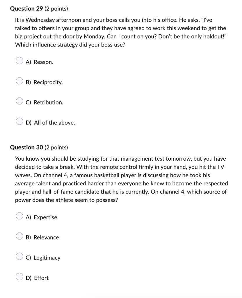 Solved Question 29 (2 points) It is Wednesday afternoon and | Chegg.com