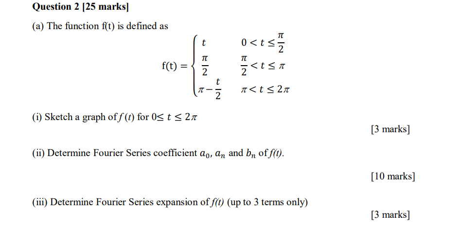 Solved Question 2 [25 marks] (a) The function f(t) is | Chegg.com