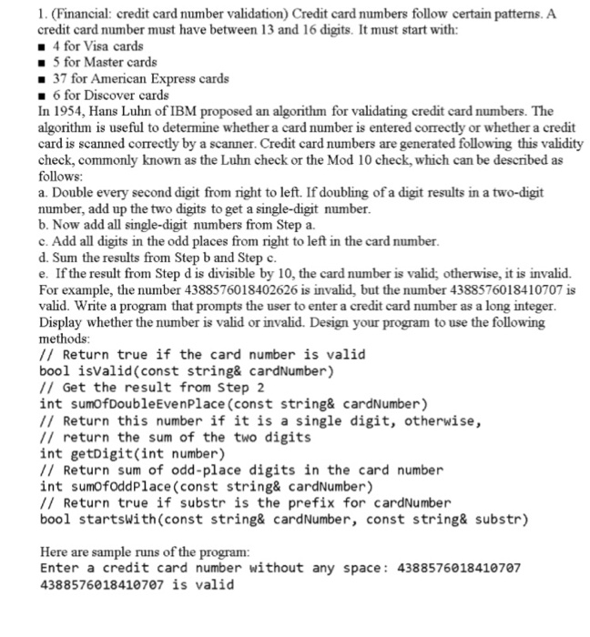 Solved 1 Financial Credit Card Number Validation Credit 