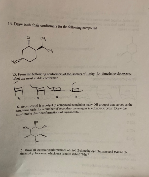 Solved 14. Draw both chair conformers for the following | Chegg.com