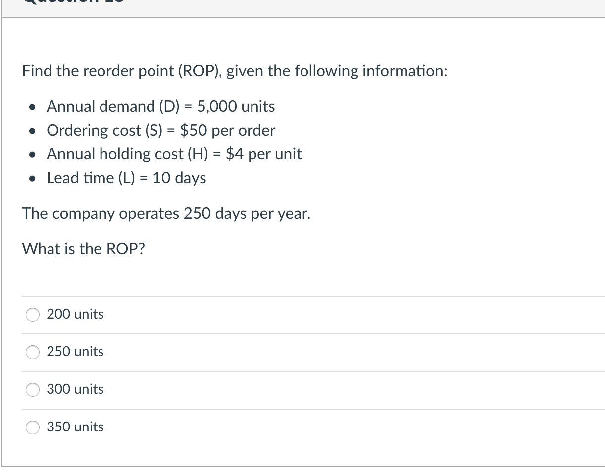Solved Find the reorder point (ROP), given the following | Chegg.com