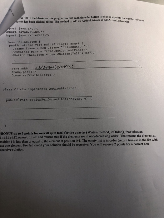 Solved The following program should display a single button | Chegg.com