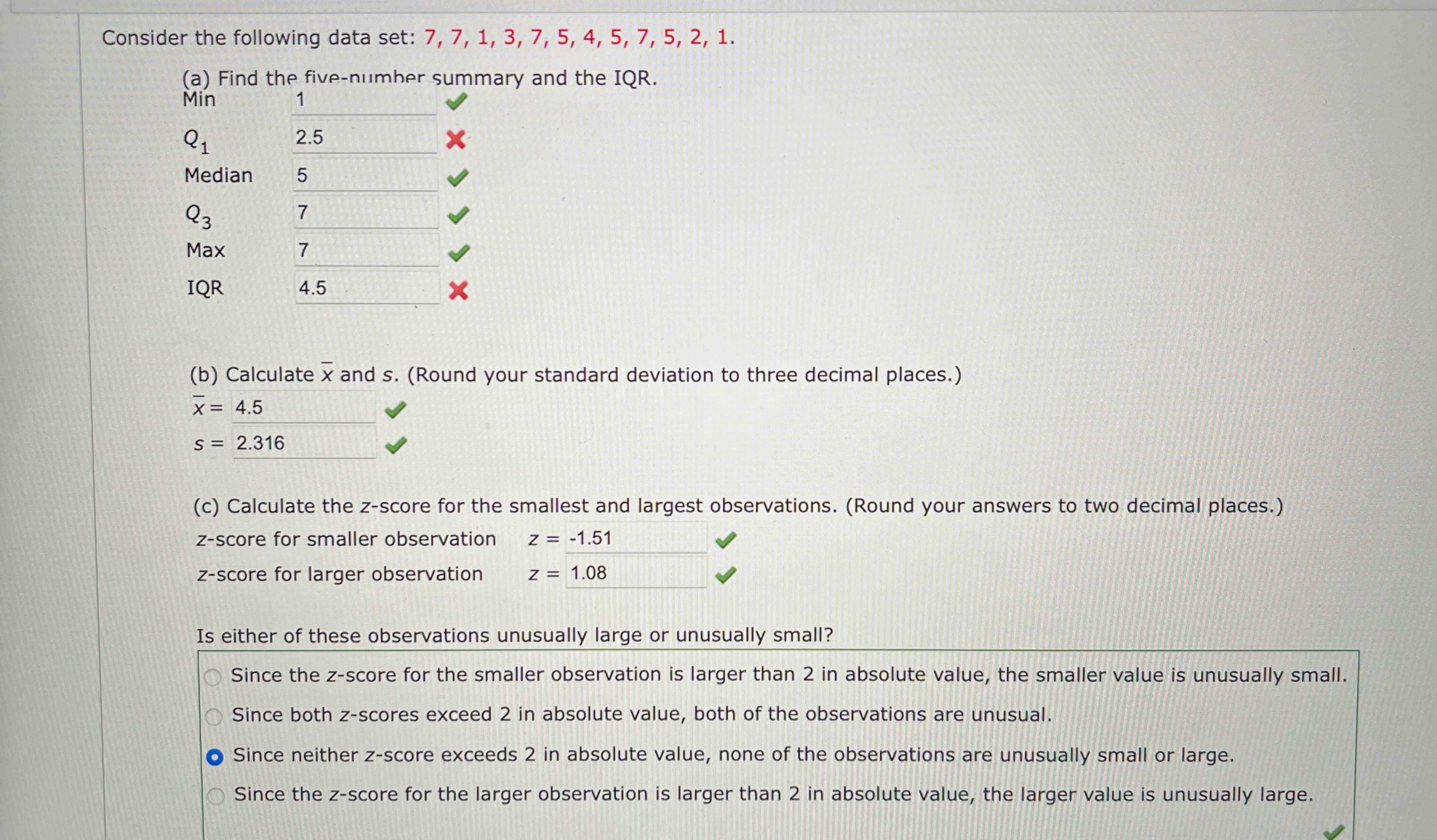 Solved Consider the following data set: | Chegg.com