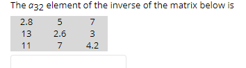 Solved The a32 element of the inverse of the matrix below is | Chegg.com
