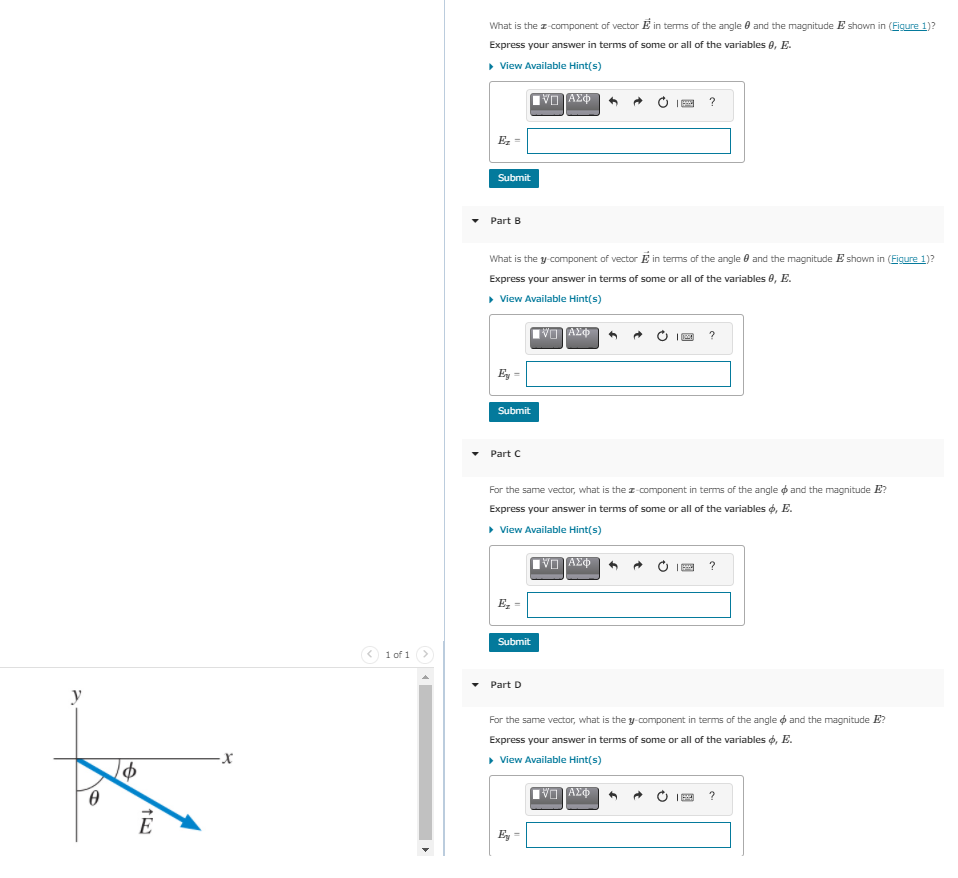 Solved What is the 1-component of vector E in terms of the | Chegg.com
