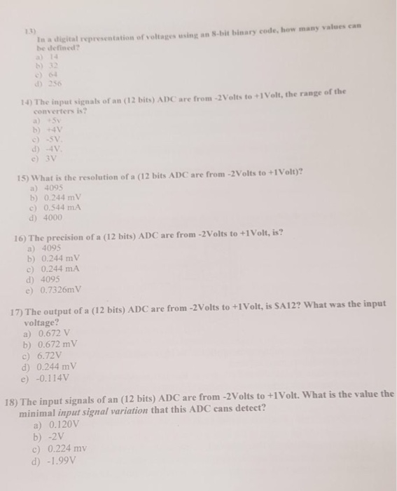 Solved 1.3) In a digital representation of voltages using an | Chegg.com