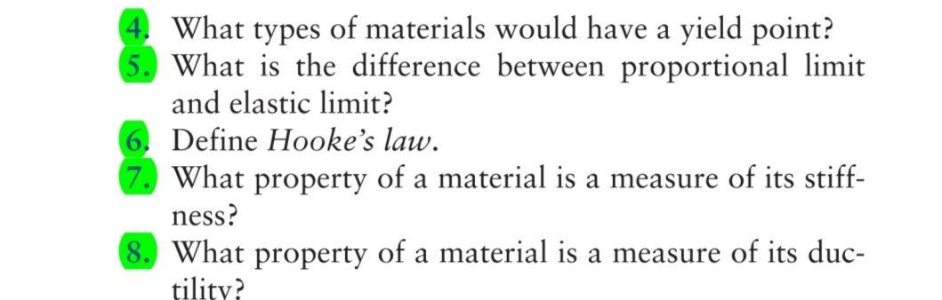 Solved a 4. What types of materials would have a yield | Chegg.com