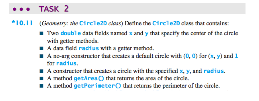 Solved TASK 2 *10.11 (Geometry: the Circle2D class) Define | Chegg.com