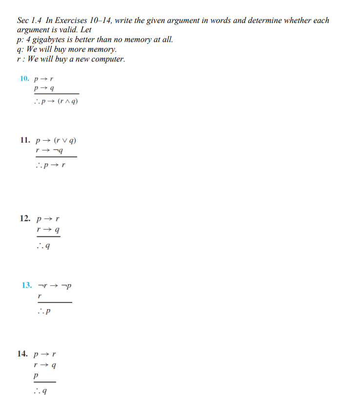 Solved Sec 1.4 In Exercises 10-14, write the given argument | Chegg.com
