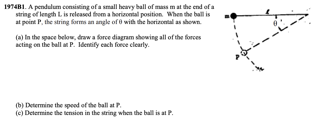 Solved 1974B1. A pendulum consisting of a small heavy ball | Chegg.com
