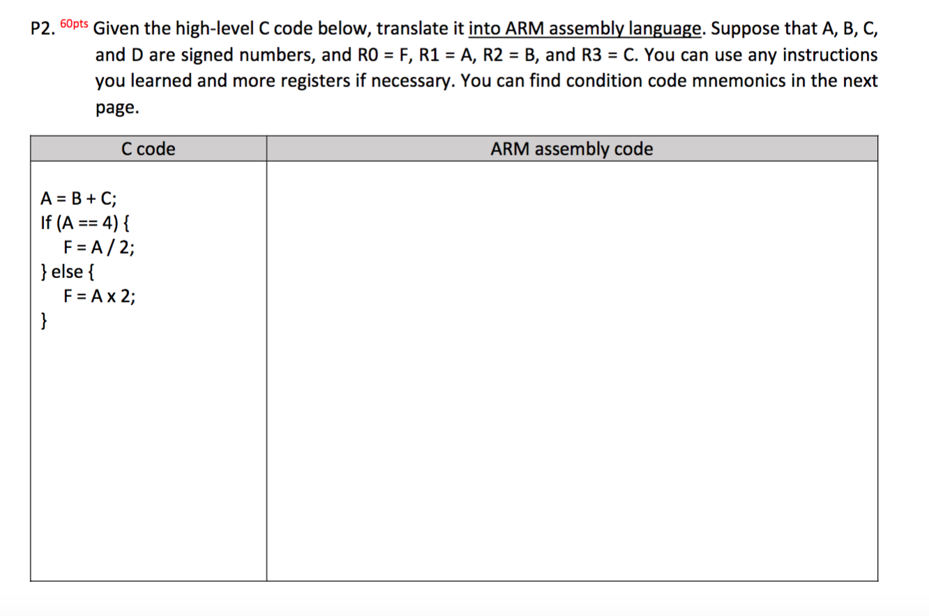 Solved P2. 60pts Given the high-level C code below, | Chegg.com