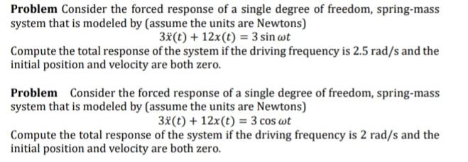 Solved Problem Consider the forced response of a single | Chegg.com