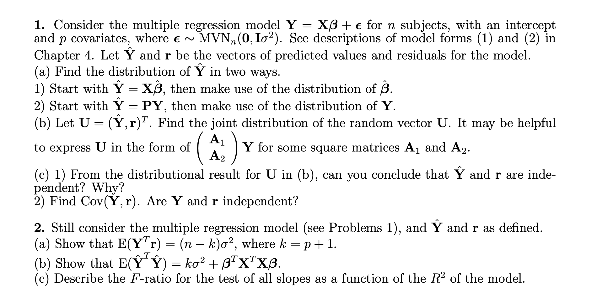 Solved 1. Consider the multiple regression model Y = XB + € | Chegg.com
