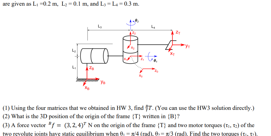 Solved are given as L1=0.2 m, L2=0.1 m, and L3=L4=0.3 m. (1) | Chegg.com