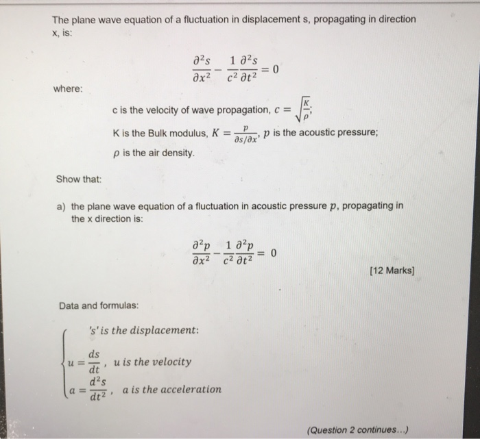 The plane wave equation of a fluctuation in | Chegg.com