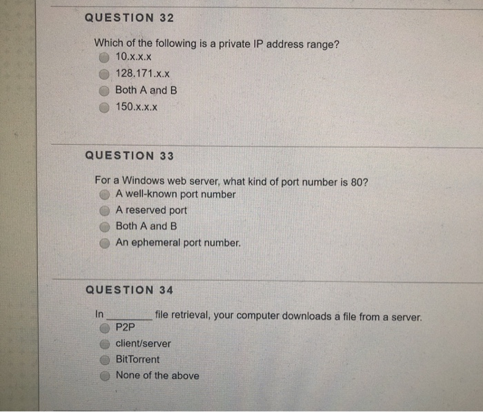 Solved QUESTION 32 Which Of The Following Is A Private IP Chegg