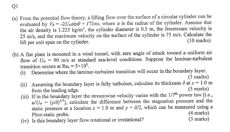 Solved (a) From the potential flow theory, a lifting flow | Chegg.com