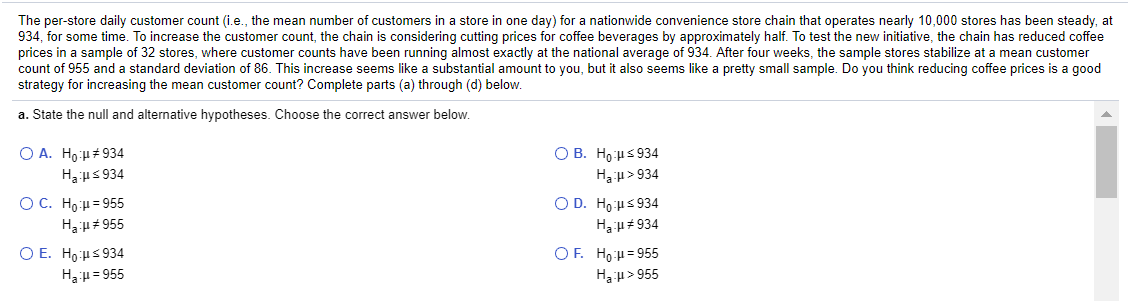 Solved The per-store daily customer count (i.e., the mean | Chegg.com