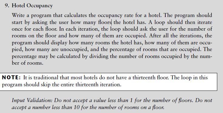 Solved 9. Hotel Occupancy Write a program that calculates | Chegg.com