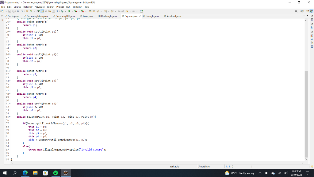 Solved 5. Modify the Square class to extend from Update the | Chegg.com