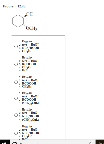Solved OCH 3 1. Br2/hv O2. tert-Bu0 3. RCOOOH 4. CHsBr 1. | Chegg.com