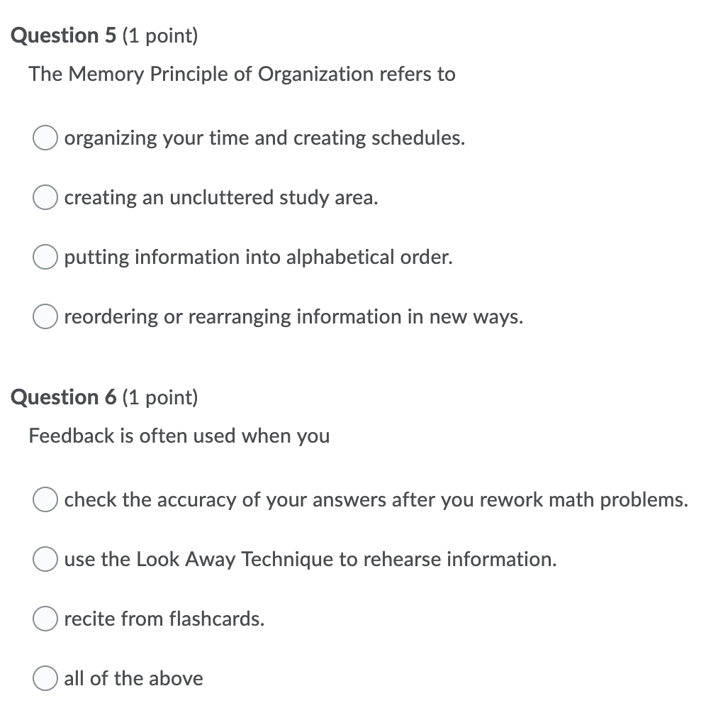 Solved Question 5 (1 point) The Memory Principle of | Chegg.com