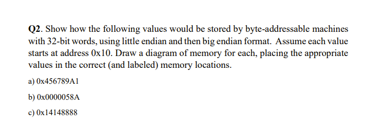 Solved Q2 Show How The Following Values Would Be Stored By 