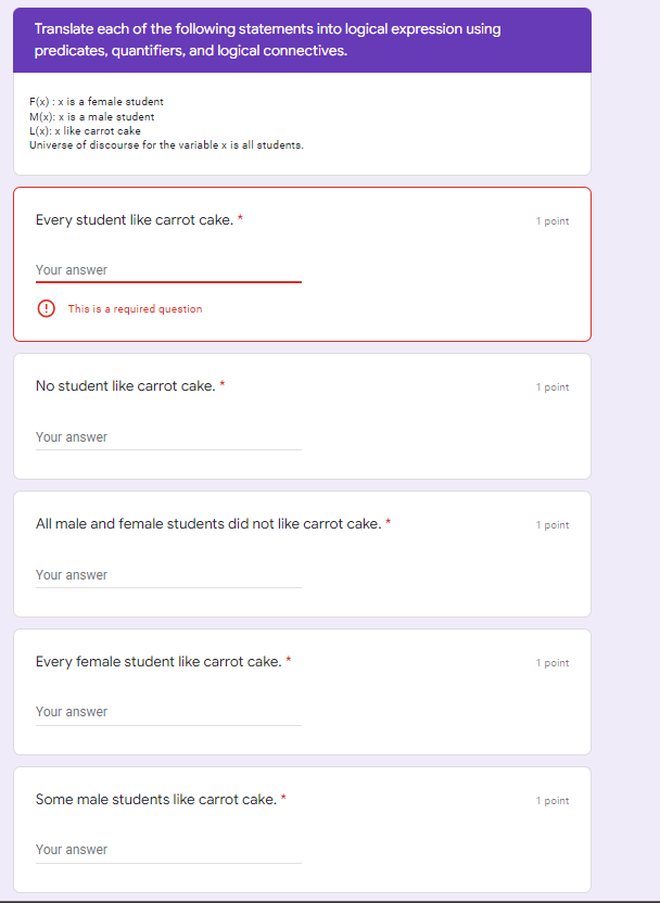 Solved Translate each of the following statements into | Chegg.com