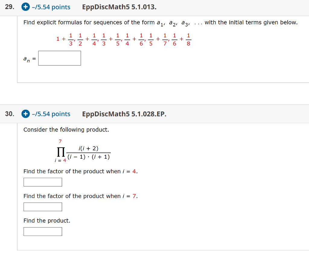 Solved 29. + -15.54 points EppDiscMath5 5.1.013. Find | Chegg.com