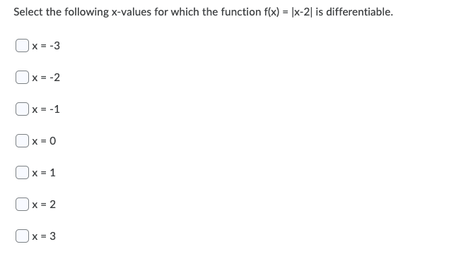 Solved Select the following x-values for which the function | Chegg.com
