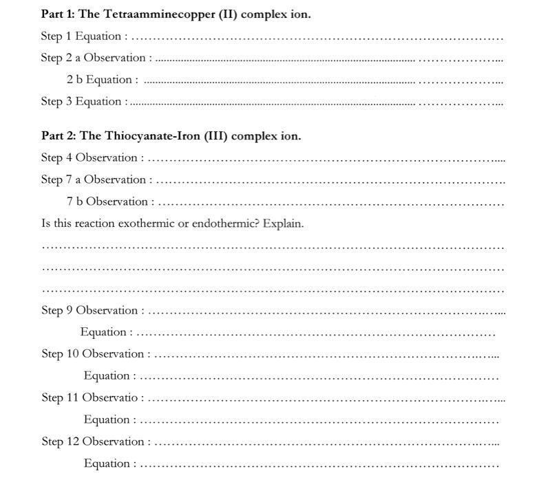 Procedure: Part 1: The Tetramine Copper (II) Complex | Chegg.com