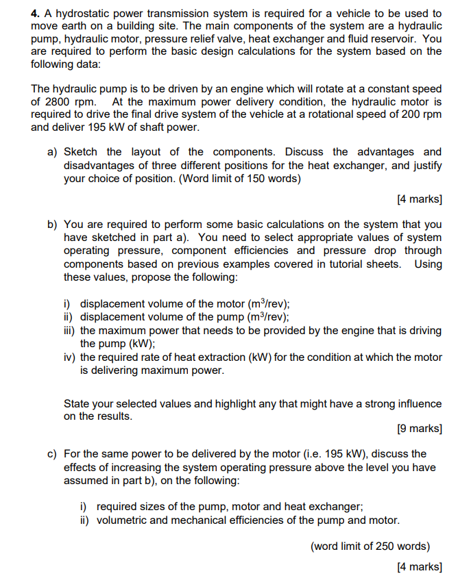 4. A hydrostatic power transmission system is | Chegg.com