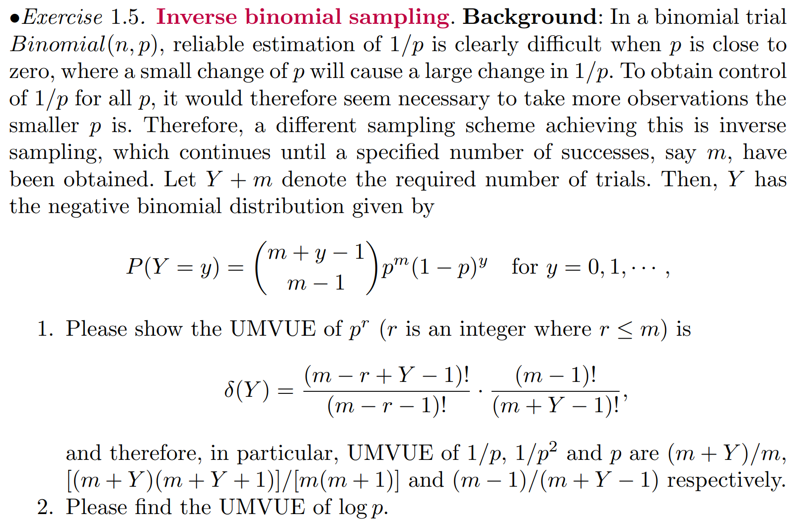 Solved Exercise 1.5. ﻿Inverse binomial sampling. Background: | Chegg.com