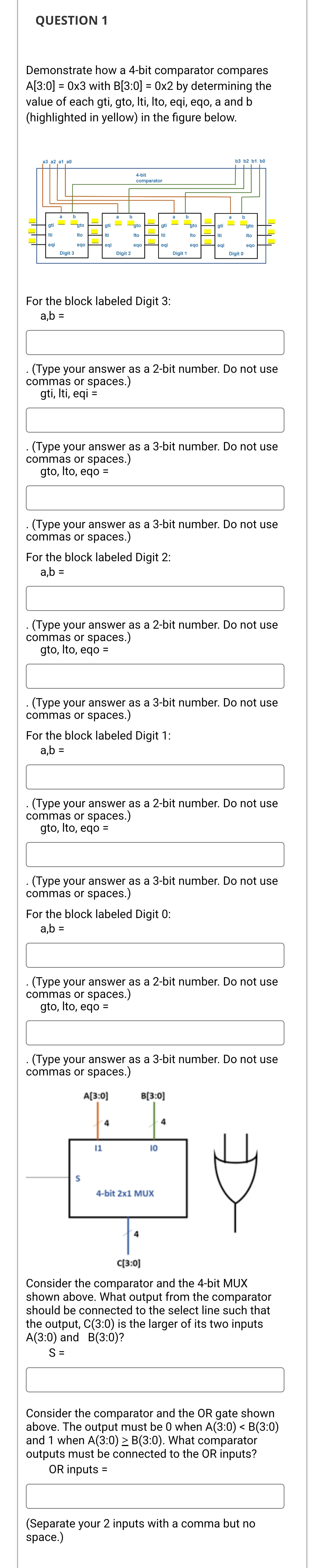 Solved Demonstrate how a 4-bit comparator comparesA[3:0]=0×3 | Chegg.com