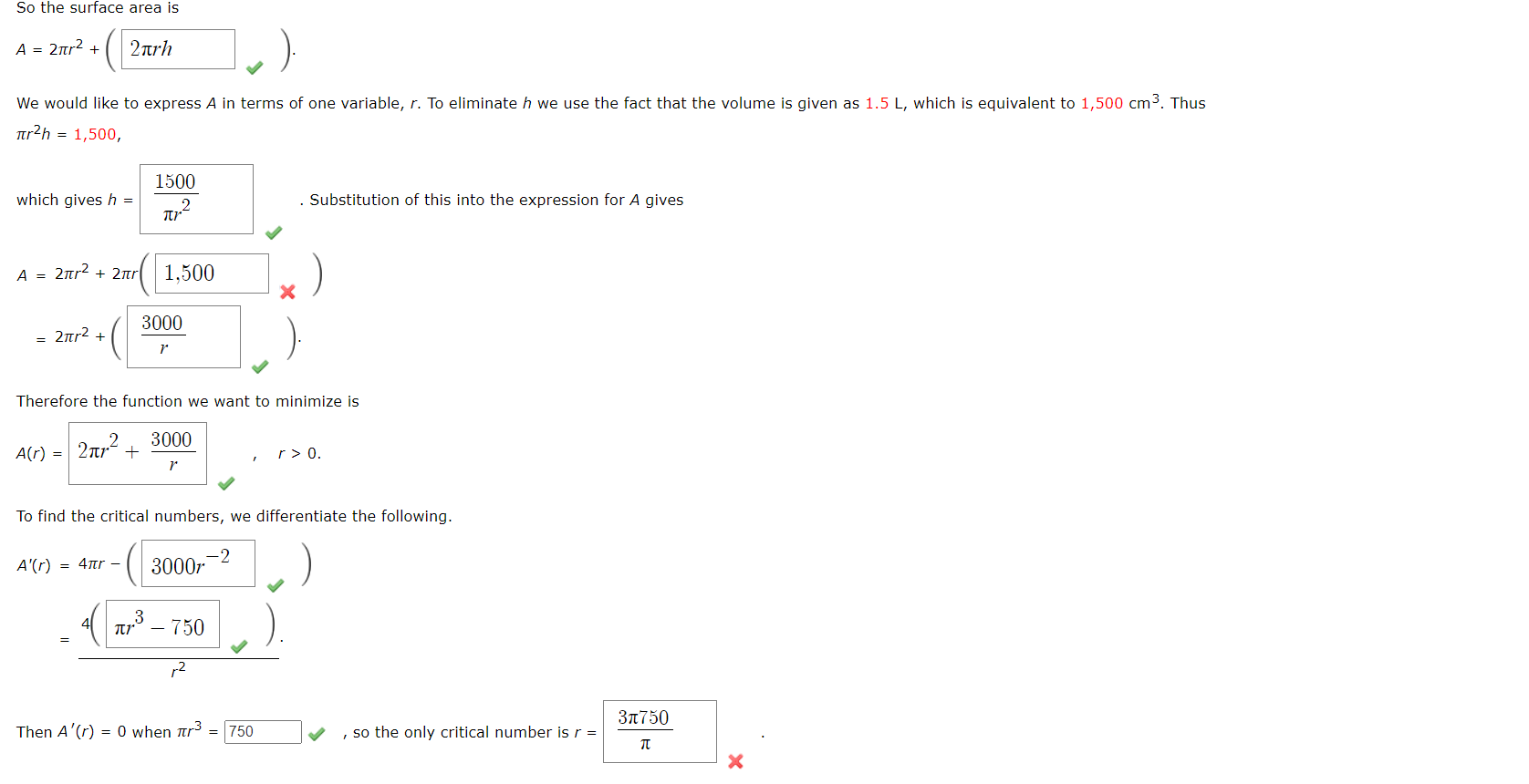 Solved So the surface area is A=2πr2+(). We would like to | Chegg.com