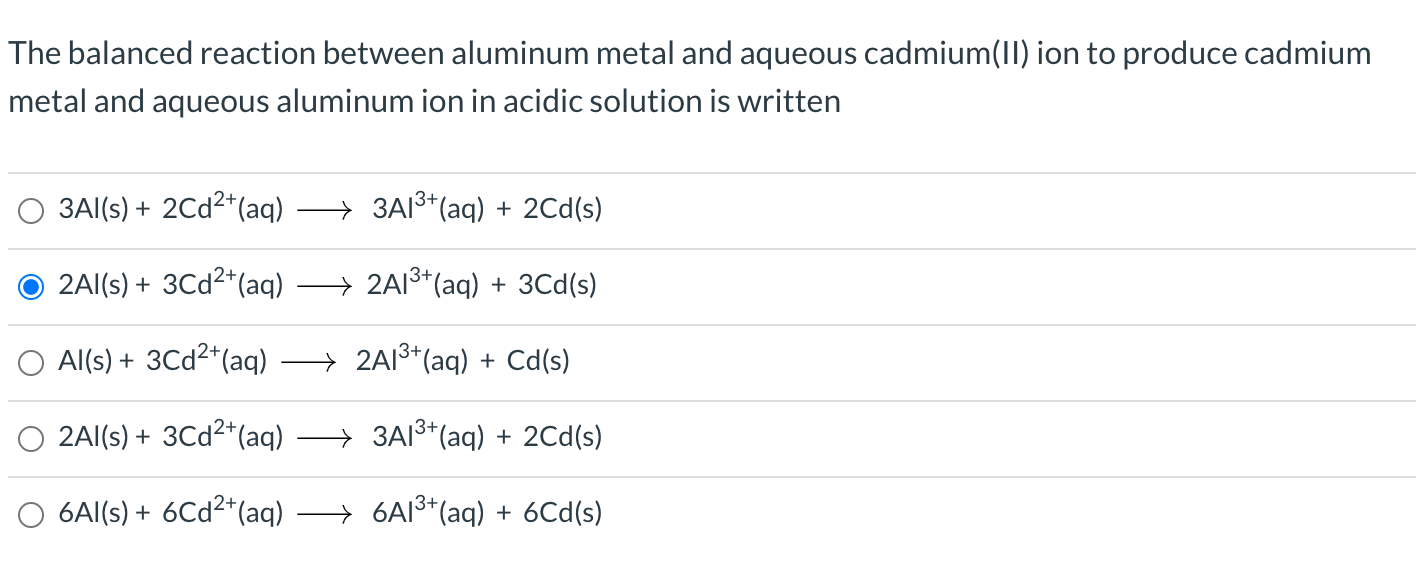 Solved The balanced reaction between aluminum metal and | Chegg.com