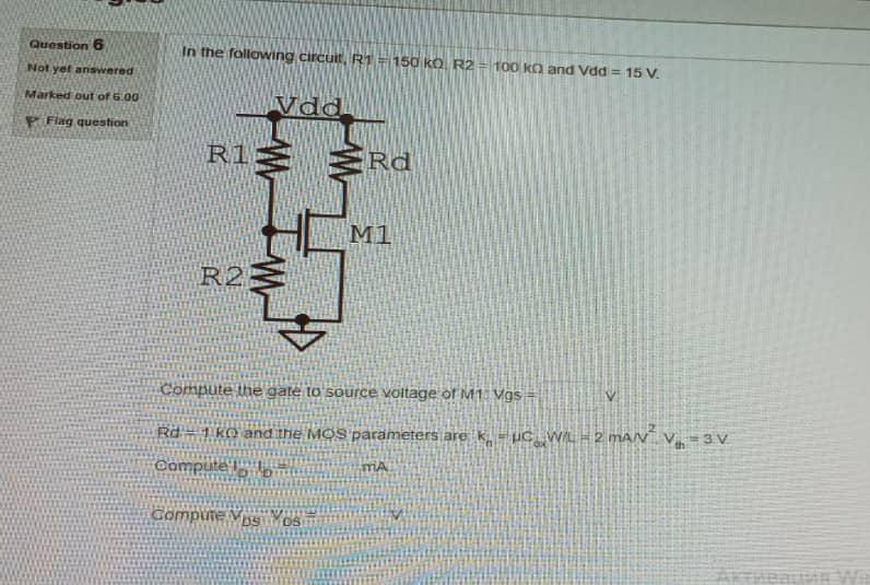 Solved Question 6 In the following circuit R1 150 kO R2 = | Chegg.com