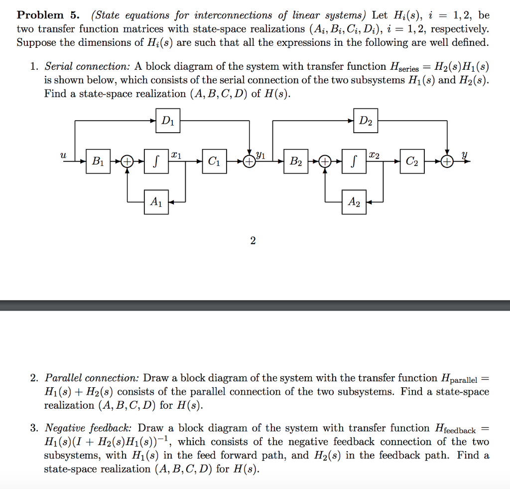 Solved Problem 5. (State equations for interconnections of | Chegg.com