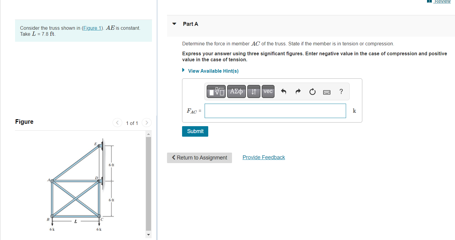 Solved Consider the truss shown in AE is constant. Part A | Chegg.com